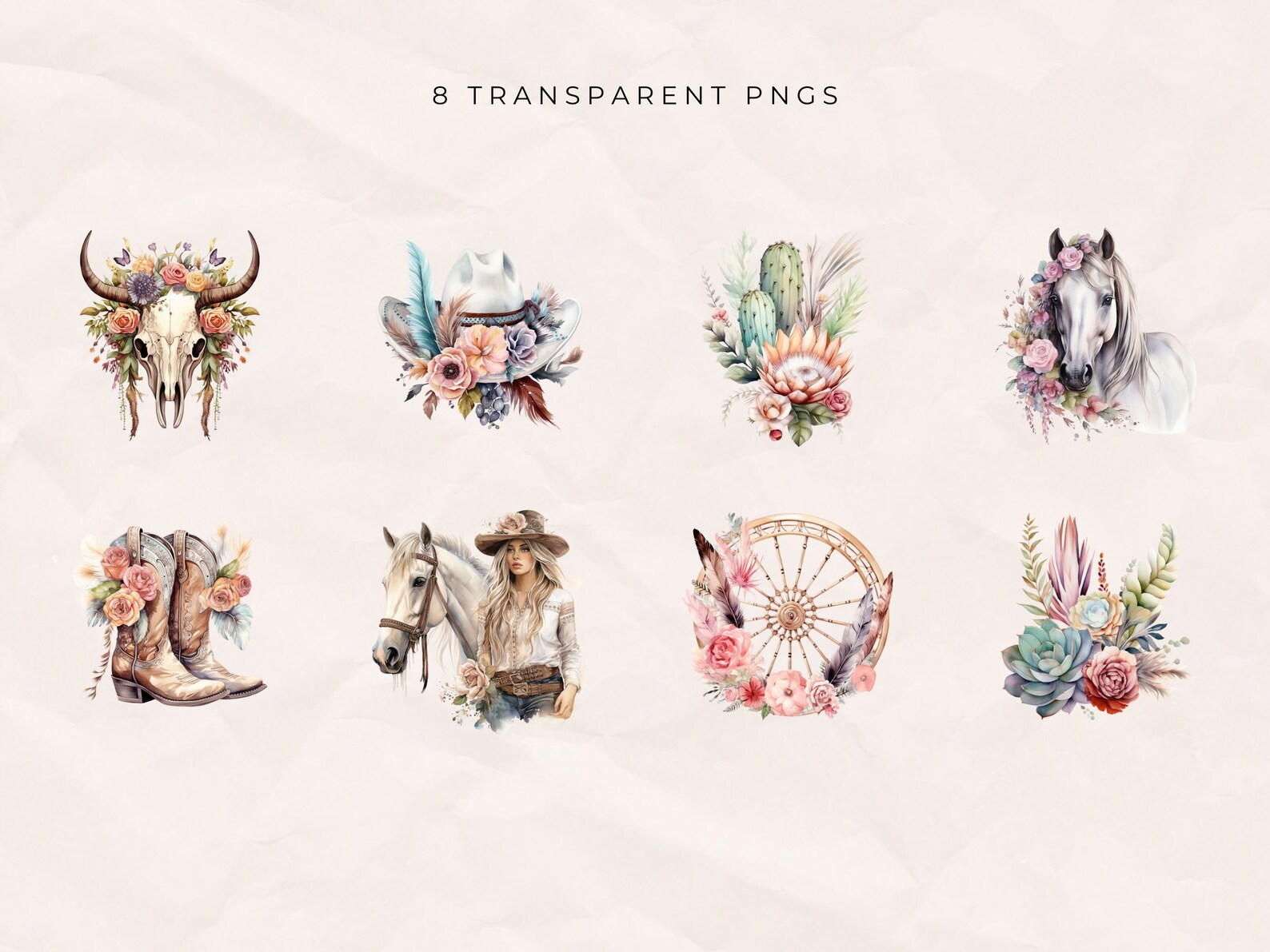 Watercolor Western Clip Art Bundle, Cowgirl Clip Art, Western PNG ...