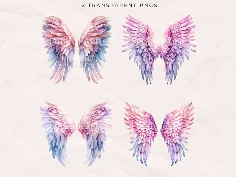 Watercolor Angel Wings Clipart Bundle: Transparent PNG Designs - Etsy