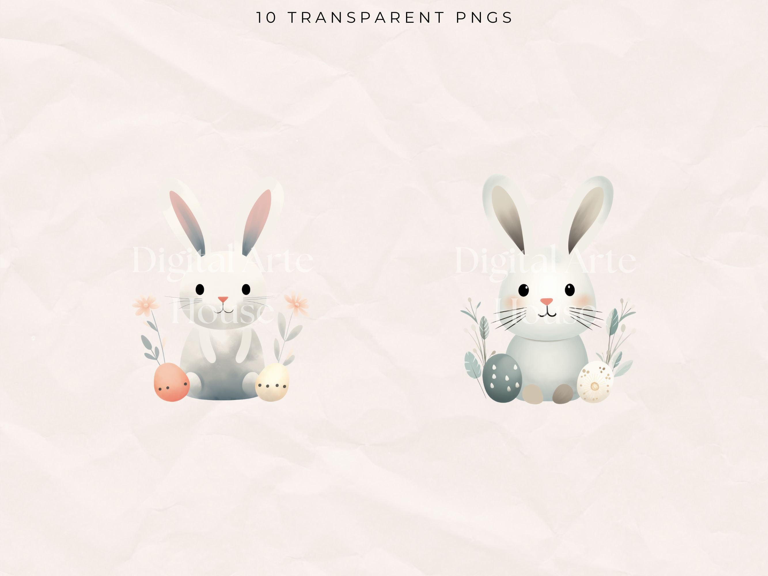 Watercolor Easter Bunny Clipart – PNG Bundle, Commercial Use (digital ...