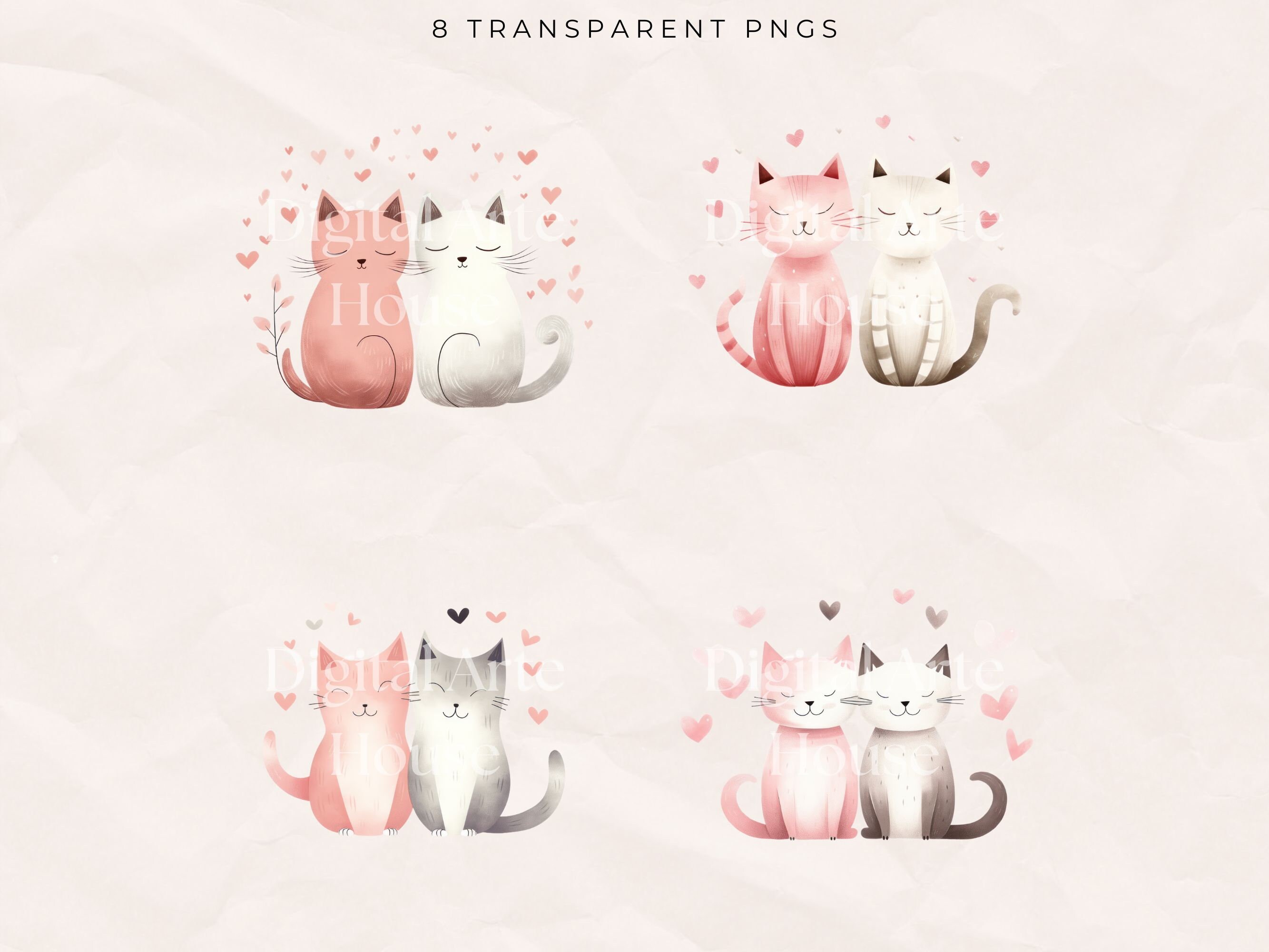 Watercolor Cute Valentine Cats Clipart Bundle Valentine Cat Mom ...