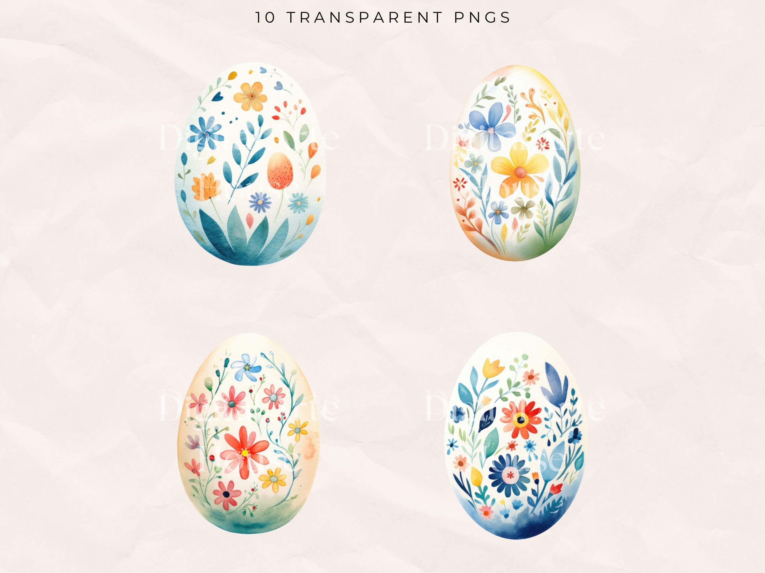 Watercolor Floral Easter Eggs Clipart: Transparent Pngs (downloadable ...