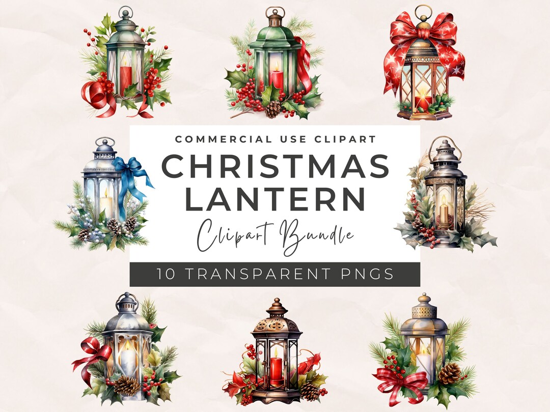 Watercolor Christmas Lantern Clipart: PNG Bundle (digital Download) - Etsy
