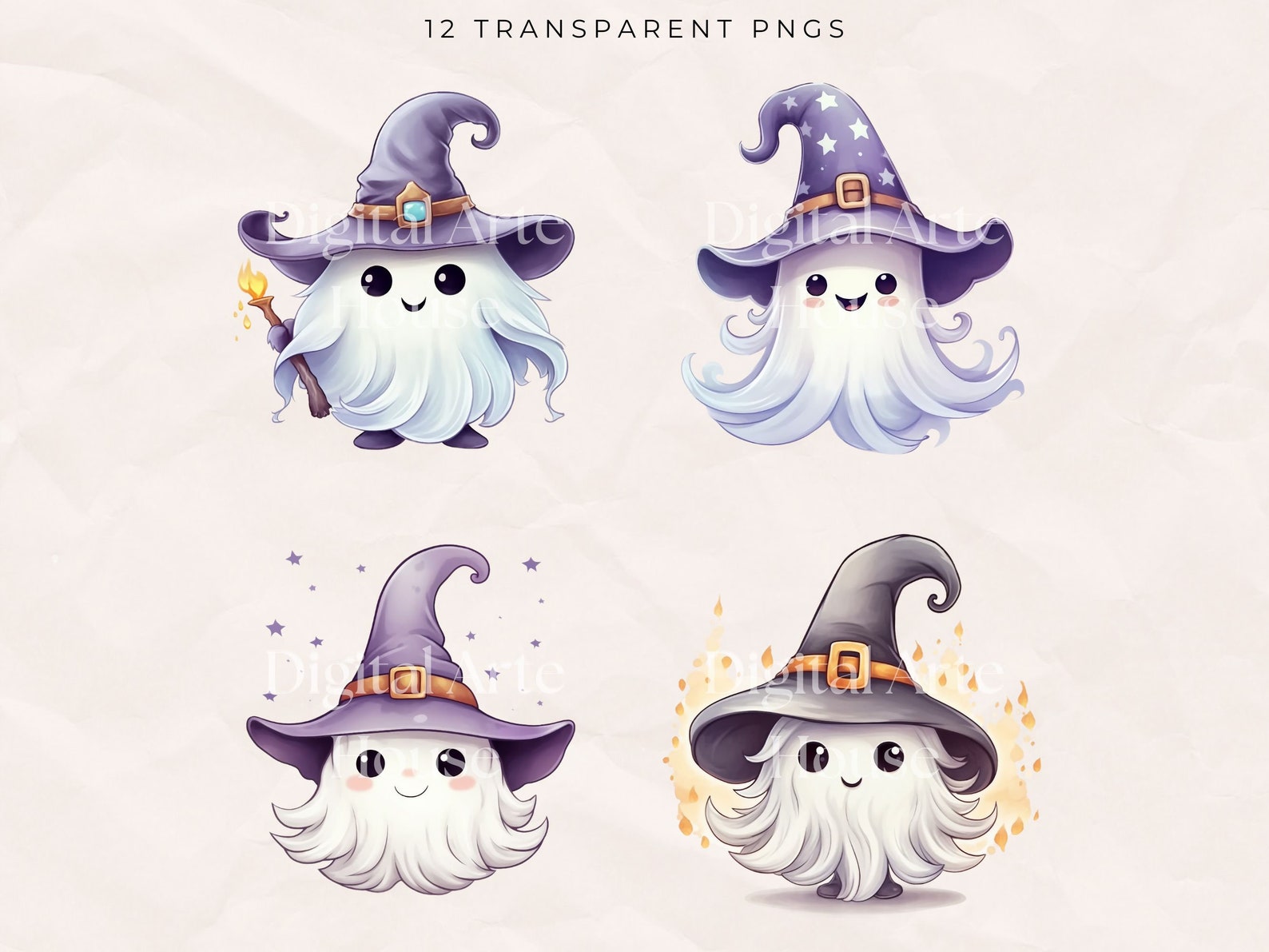 Watercolor Wizard Ghost Clipart: Spooky Halloween PNG Images (digital ...