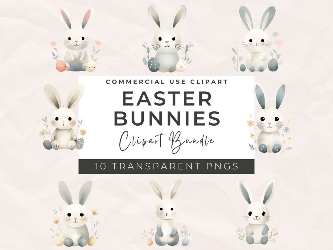 Watercolor Easter Bunny Clipart – PNG Bundle, Commercial Use (digital ...