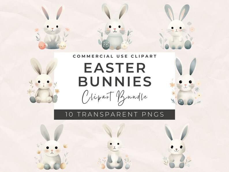 Watercolor Easter Bunny Clipart – PNG Bundle, Commercial Use (digital ...
