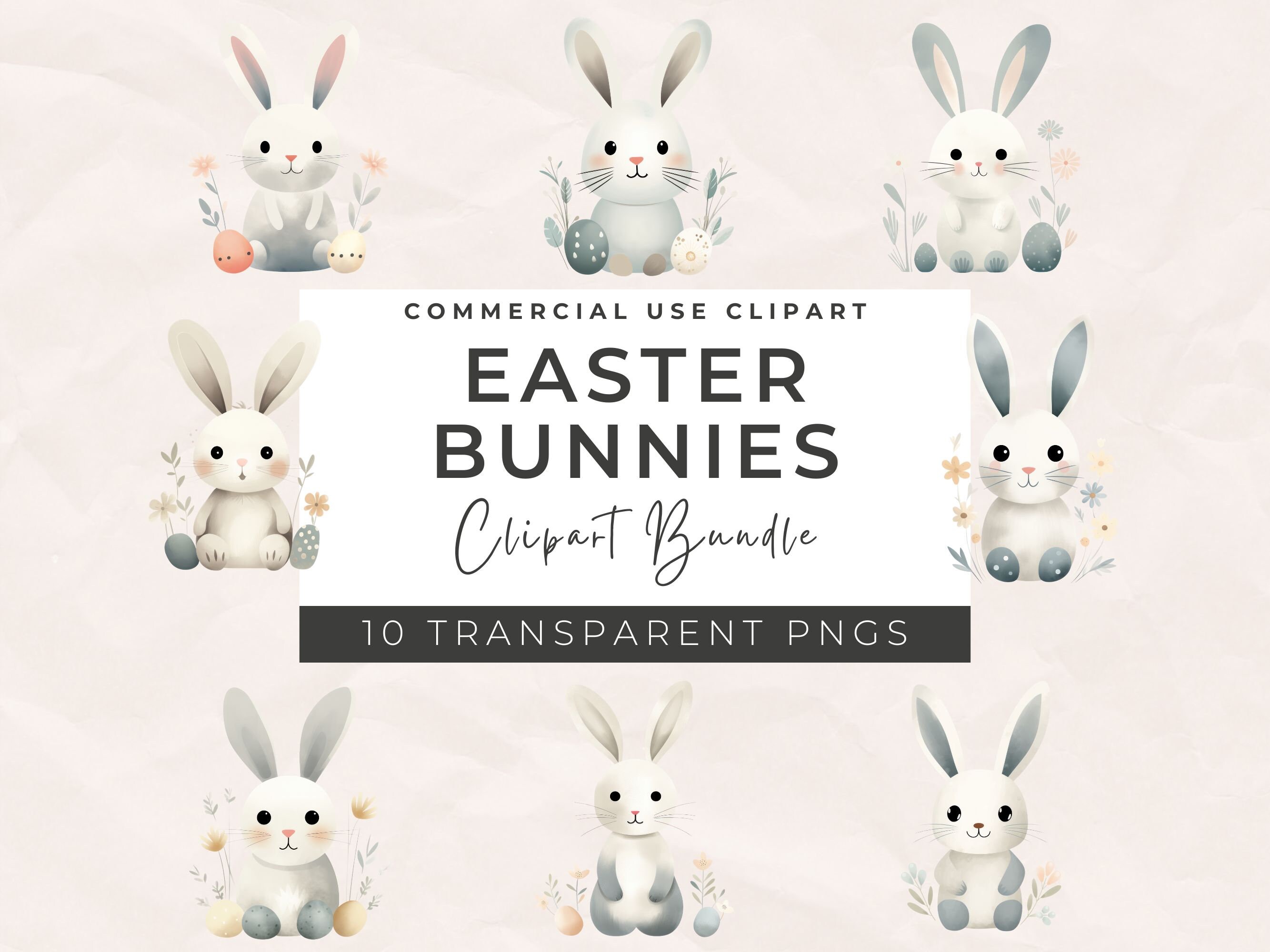 Watercolor Easter Bunny Clipart – PNG Bundle, Commercial Use (digital ...