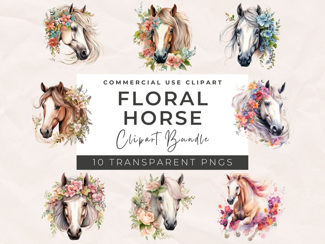 Watercolor Floral Horse Clipart - Floral Horse Png, Watercolor Horse ...