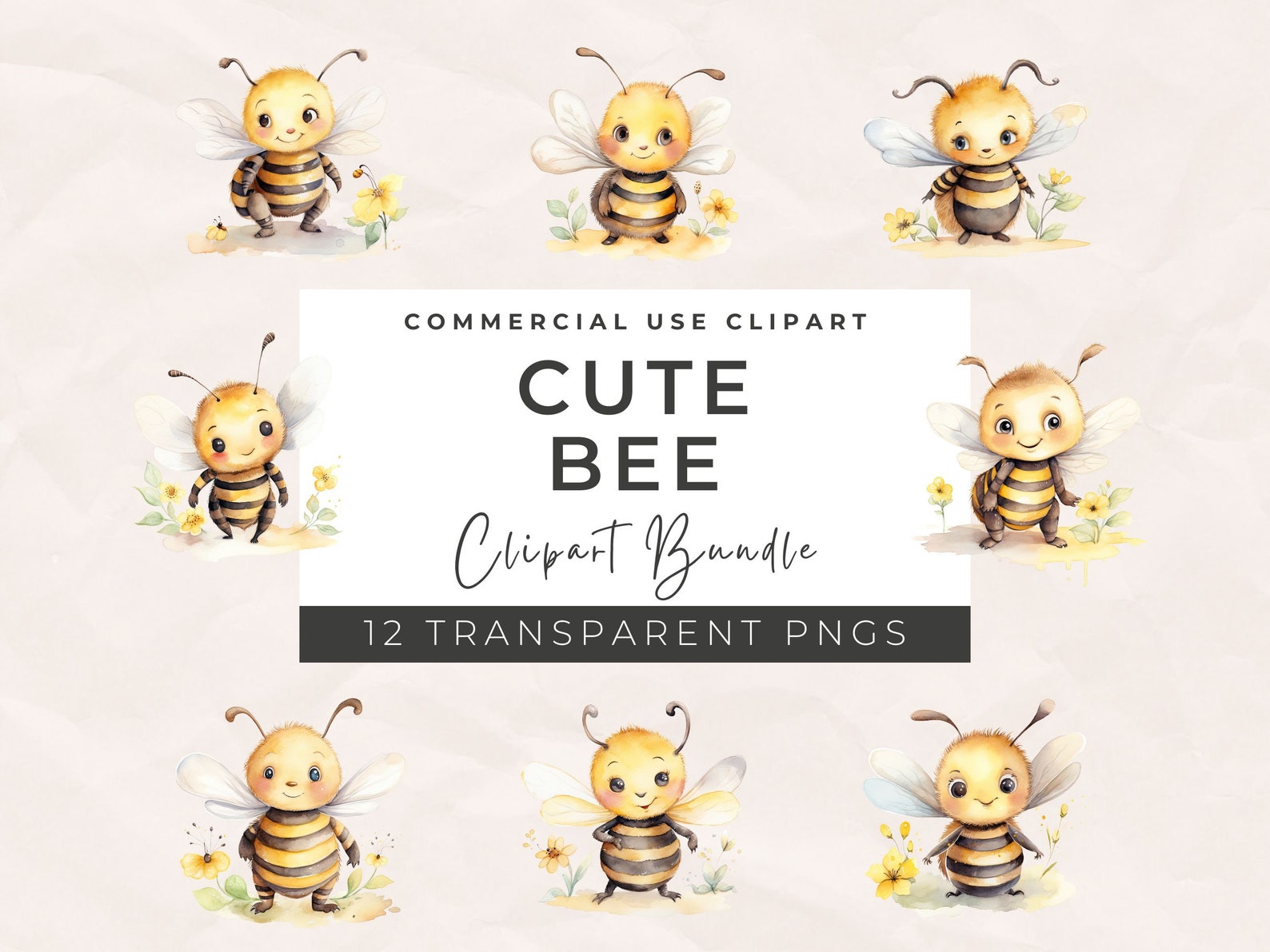Watercolor Cute Bee Clip Art, Bee PNG Bundle, Honey Bee Art, Busy Bees ...