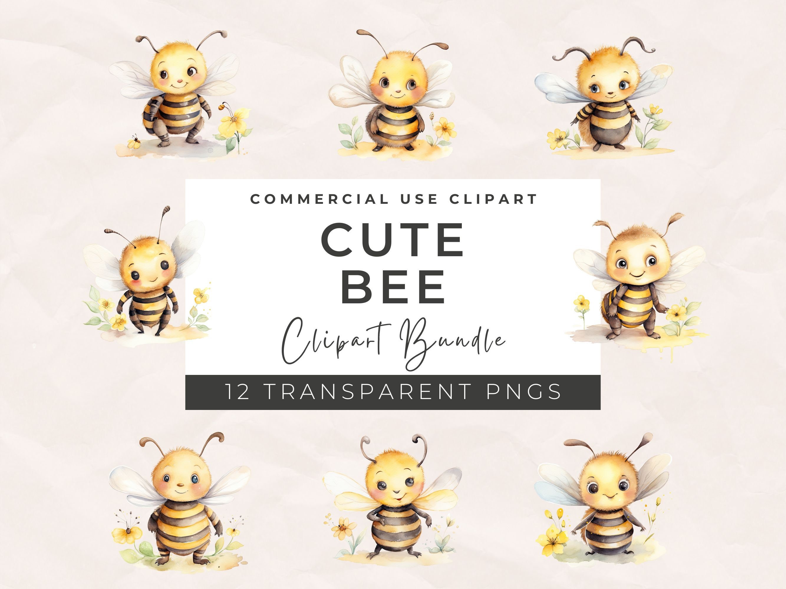 Watercolor Cute Bee Clip Art Bee PNG Bundle Honey Bee Art - Etsy