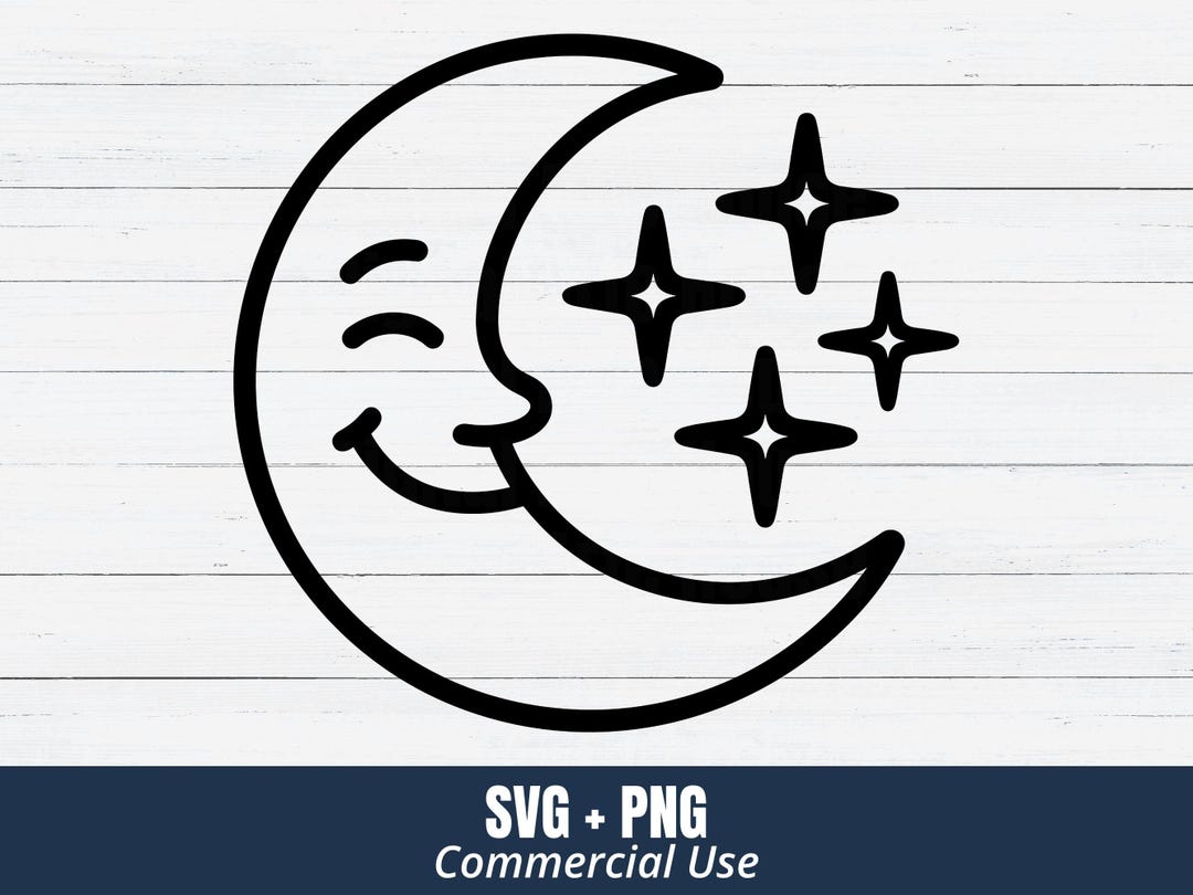 Moon and Stars Svg, Crescent Moon Vector, Babyshower, Moon Star Svg ...