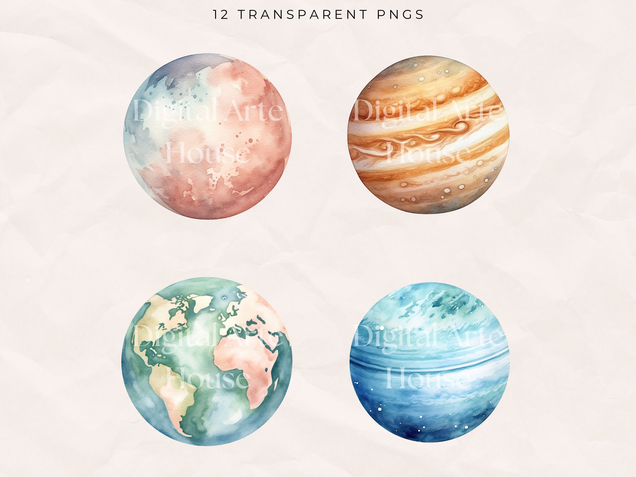 Watercolor Planets Clipart: Solar System PNG (digital Download) - Etsy