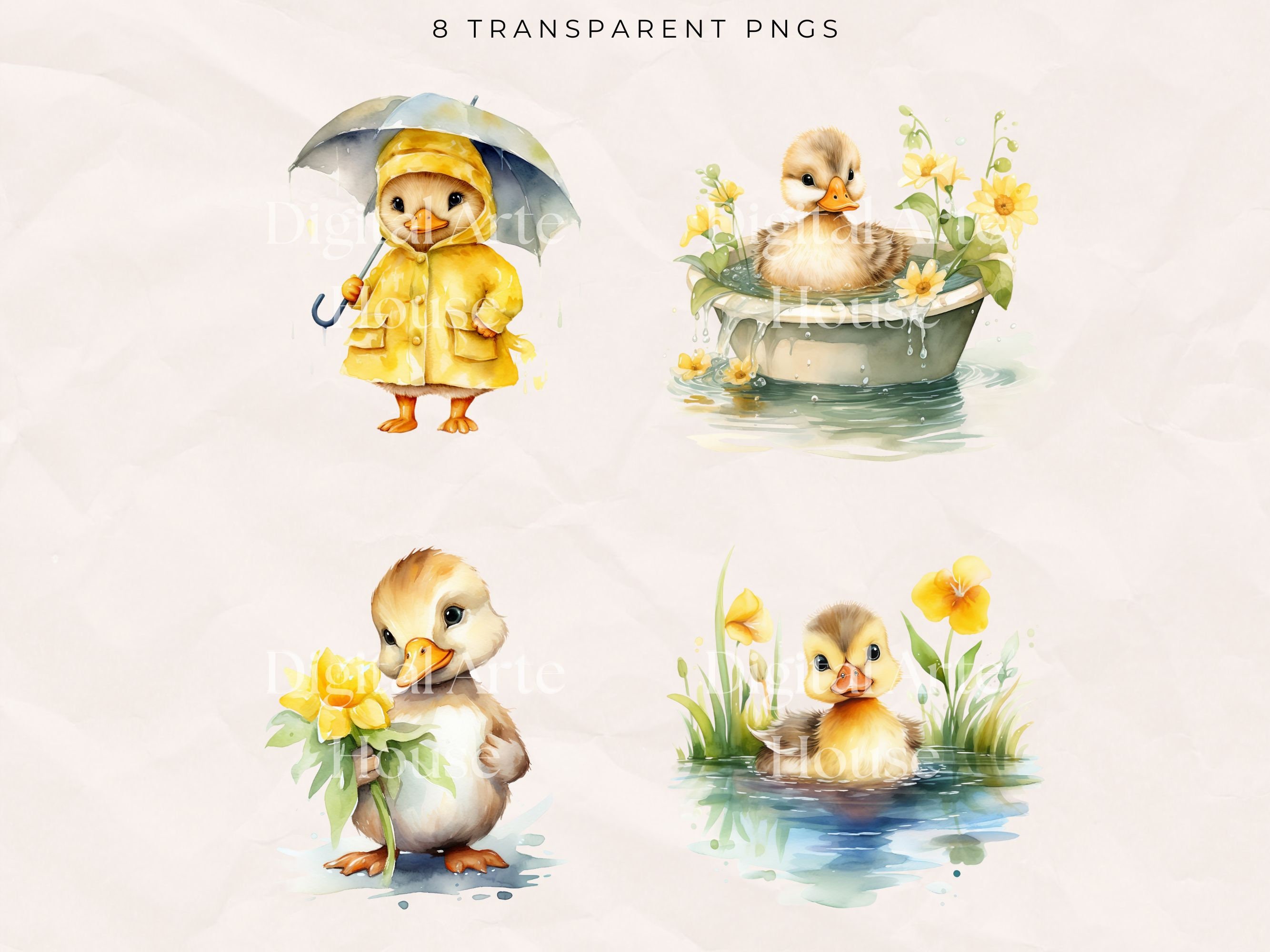 Watercolor Duckling Clipart Bundle Duckling PNG, Duckling Digital ...
