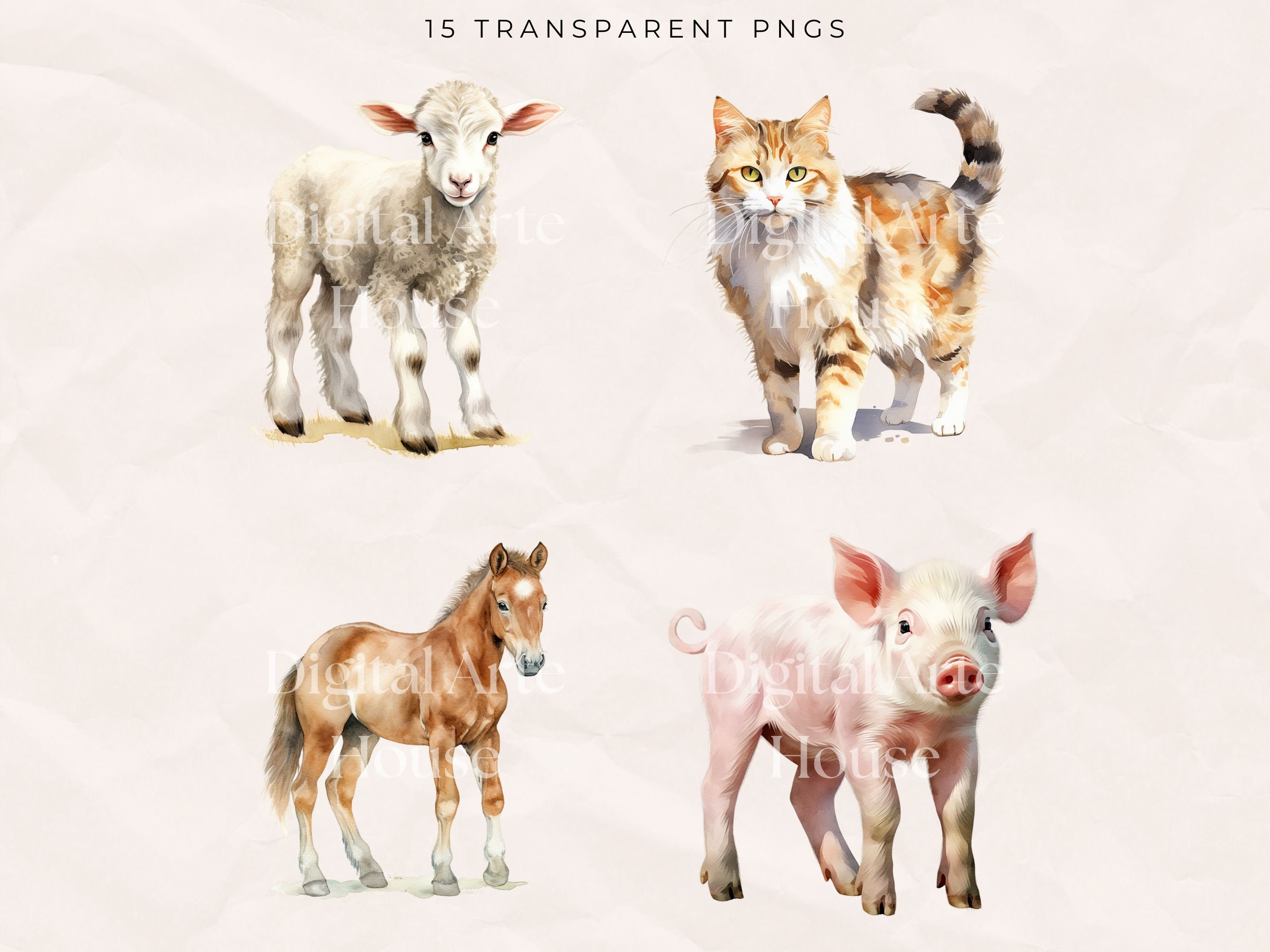Watercolor Farm Clipart Cute Animals Pack Commercial Use - Etsy