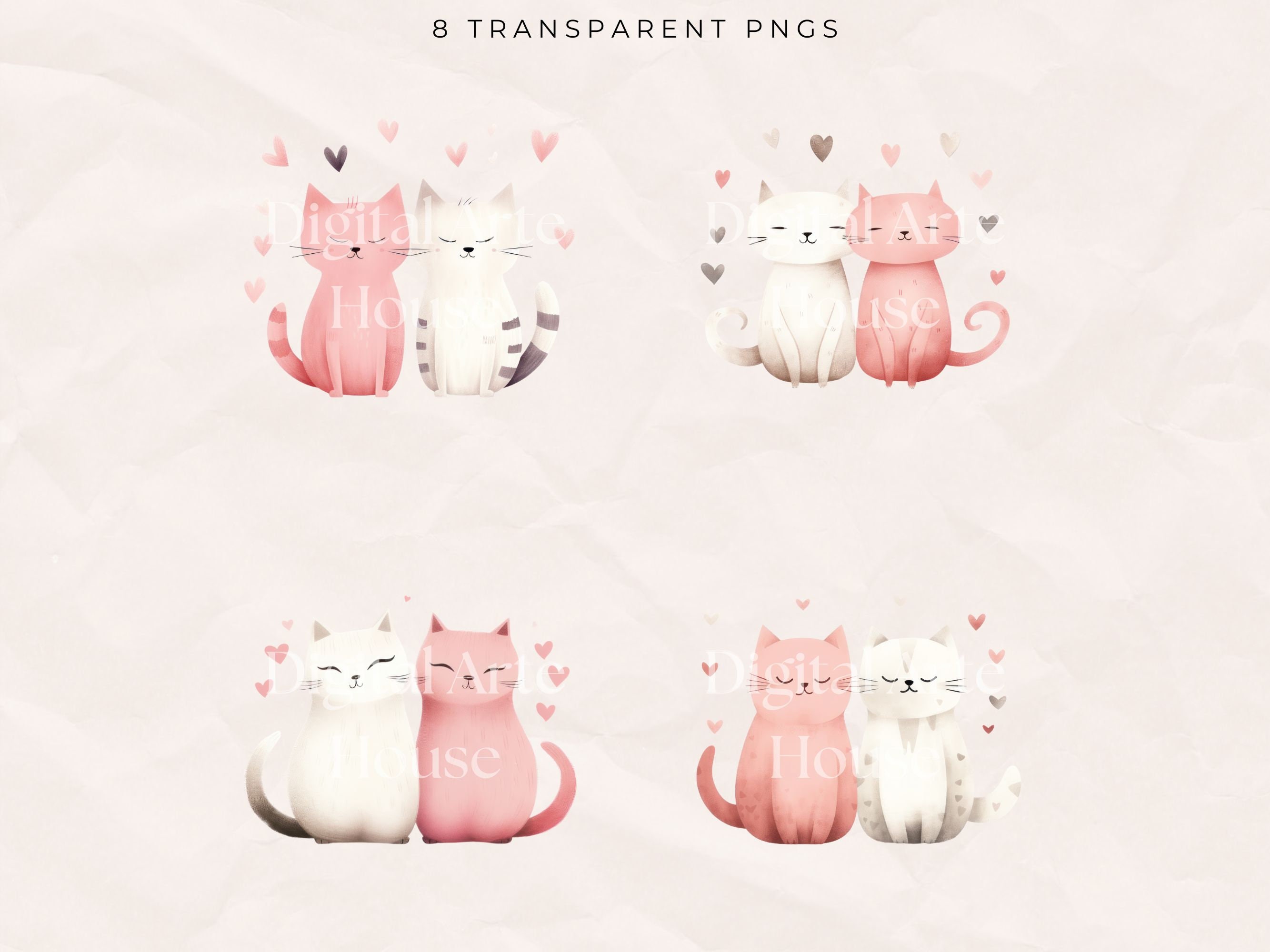 Watercolor Cute Valentine Cats Clipart Bundle Valentine Cat Mom ...