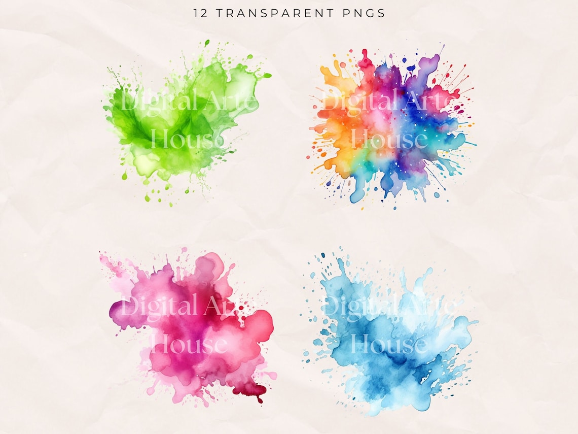 Watercolor Color Splash Clipart PNG Paint Splatter Clipart - Etsy
