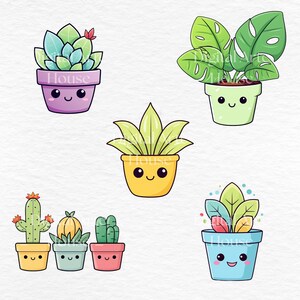 Watercolor Kawaii Plant Clipart: Potted Succulents (PNG Digital ...
