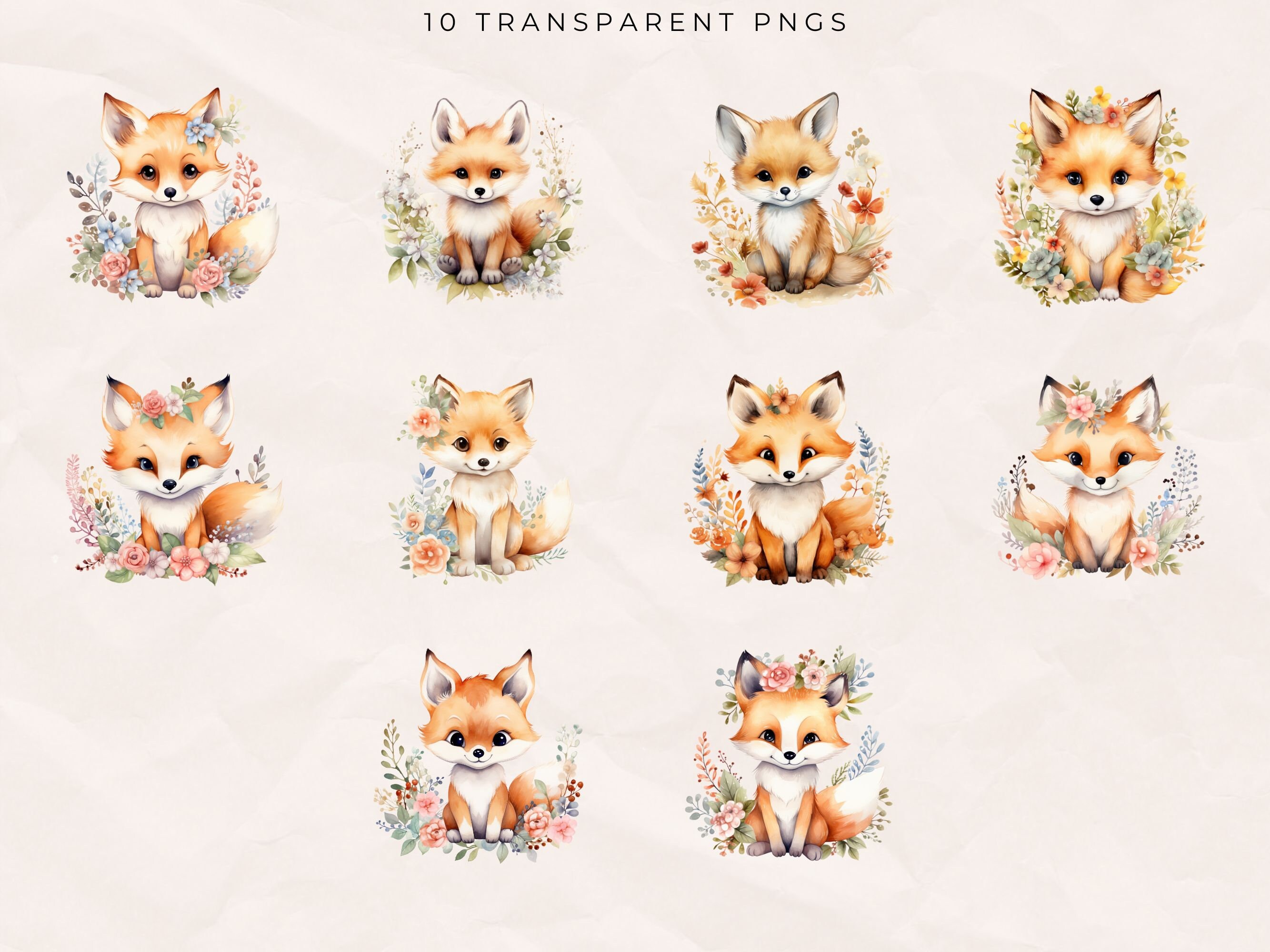 Watercolor Floral Fox Clipart Adorable Fox PNG Floral Fox Graphics Baby ...