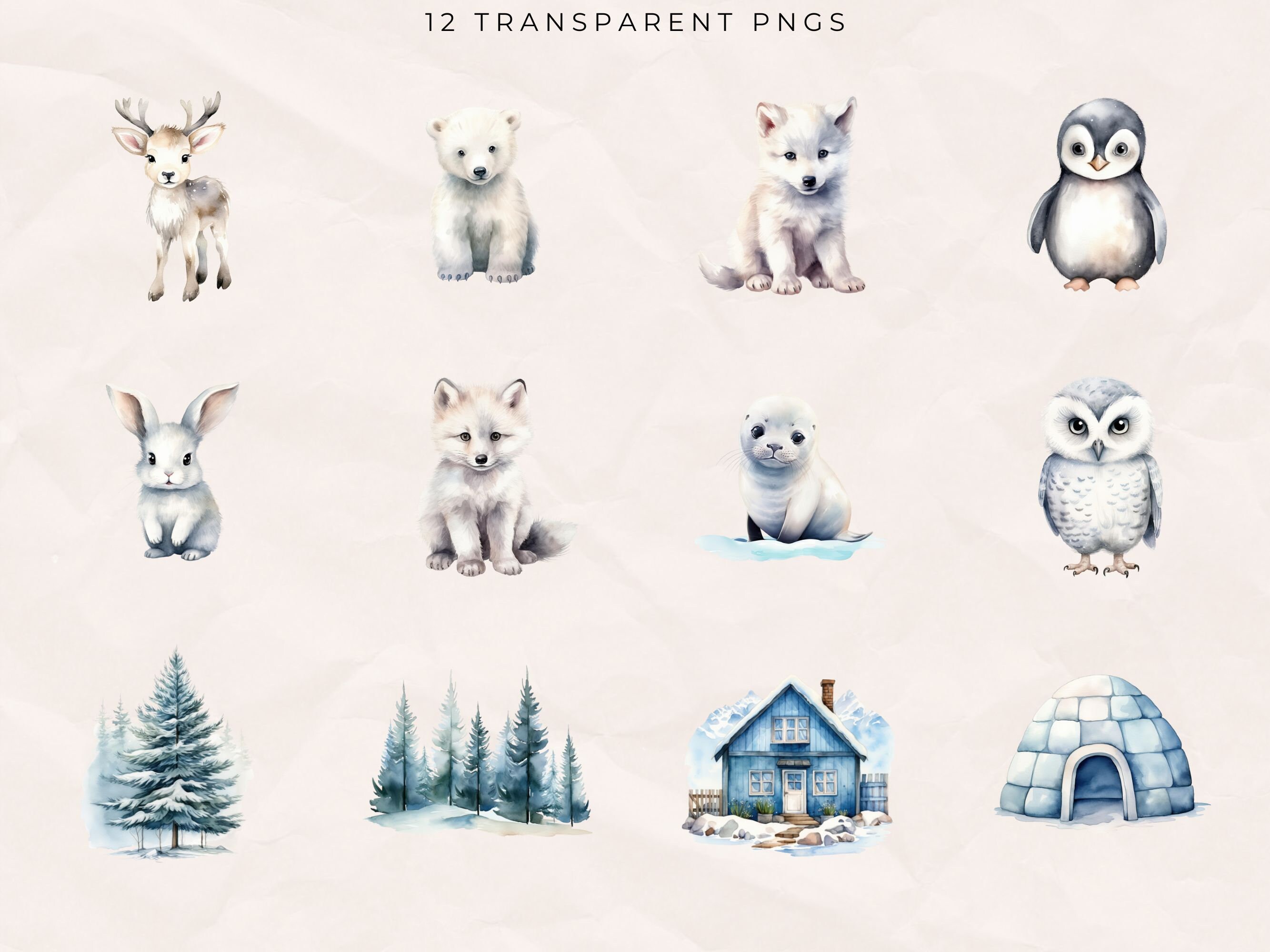 Watercolor Arctic Animals Clipart: Winter Wonderland Graphics ...