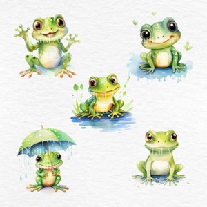 Cute Watercolor Frogs Clipart - Frogs Graphics, Funny Toad, Cute Frog ...