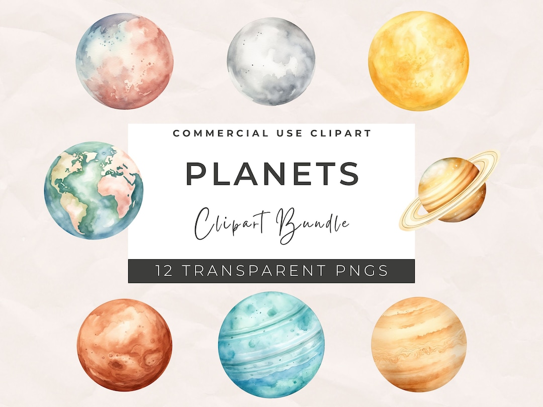 Watercolor Planets Clipart: Solar System PNG (digital Download) - Etsy