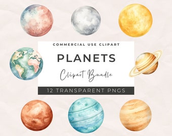 Watercolor Planets Clipart, Solar System Clipart, Outer Space Clip Art ...
