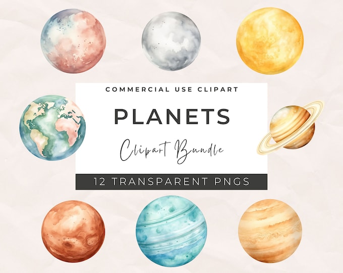 Planet Clipart: Watercolor Planets, Solar System Clipart, Space ...