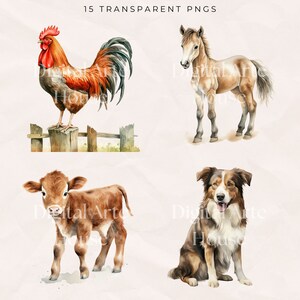 Watercolor Farm Clipart, Cute Animals Pack, Commercial Use, Transparent ...