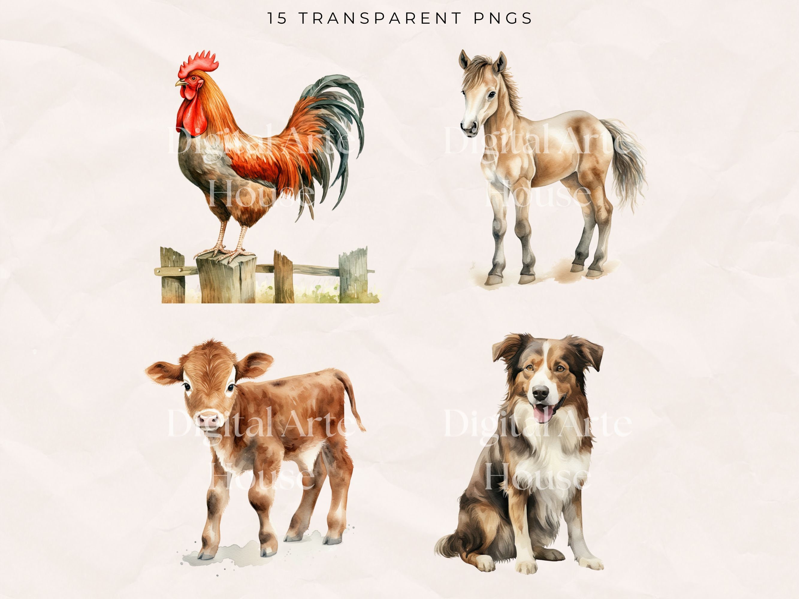 Watercolor Farm Clipart Cute Animals Pack Commercial Use - Etsy