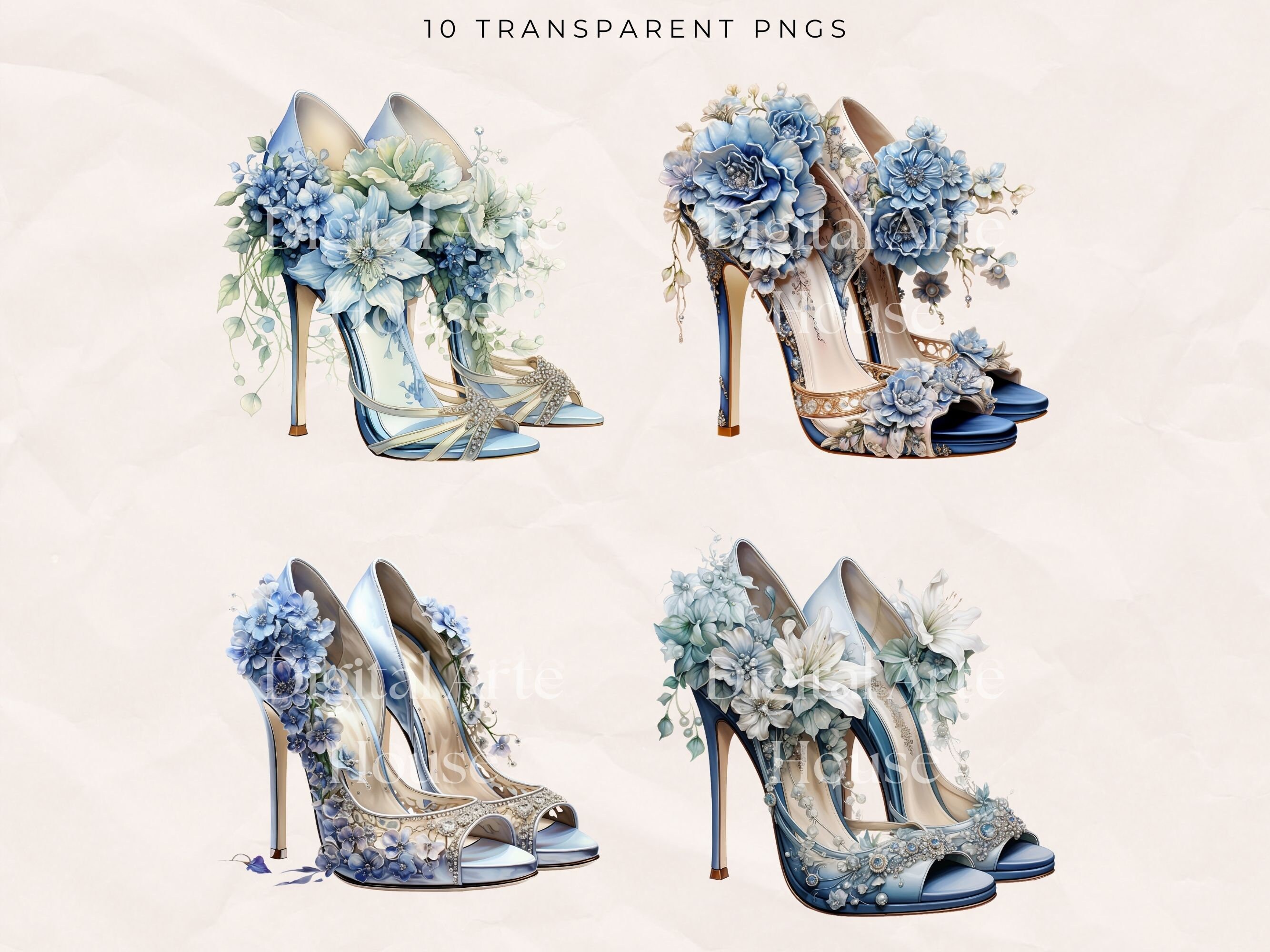 Watercolor Floral Prom Shoes Clipart: High Heels PNG (digital Download ...