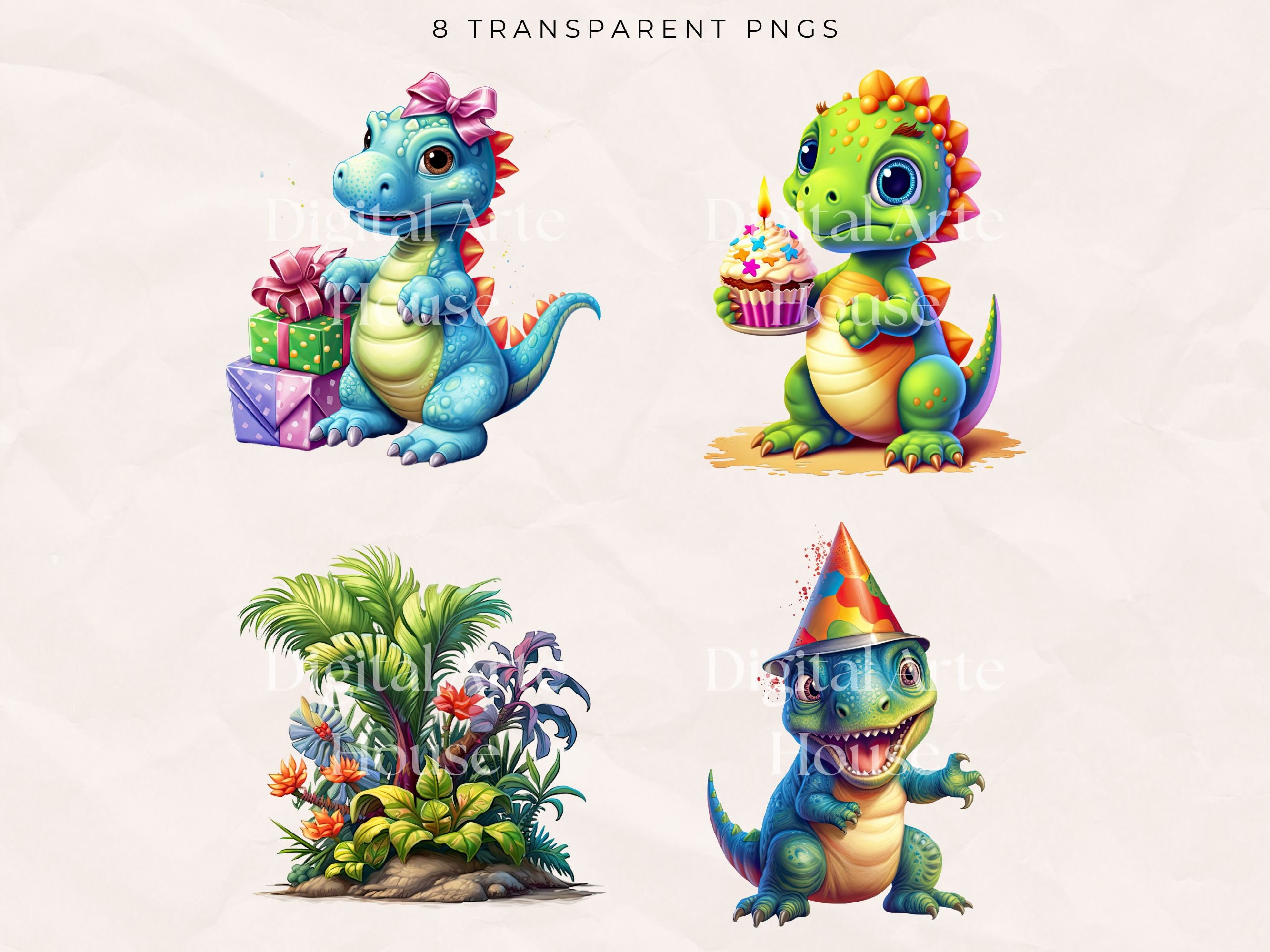 Watercolor Dinosaur Birthday Party Clipart Bundle, Commercial Use ...