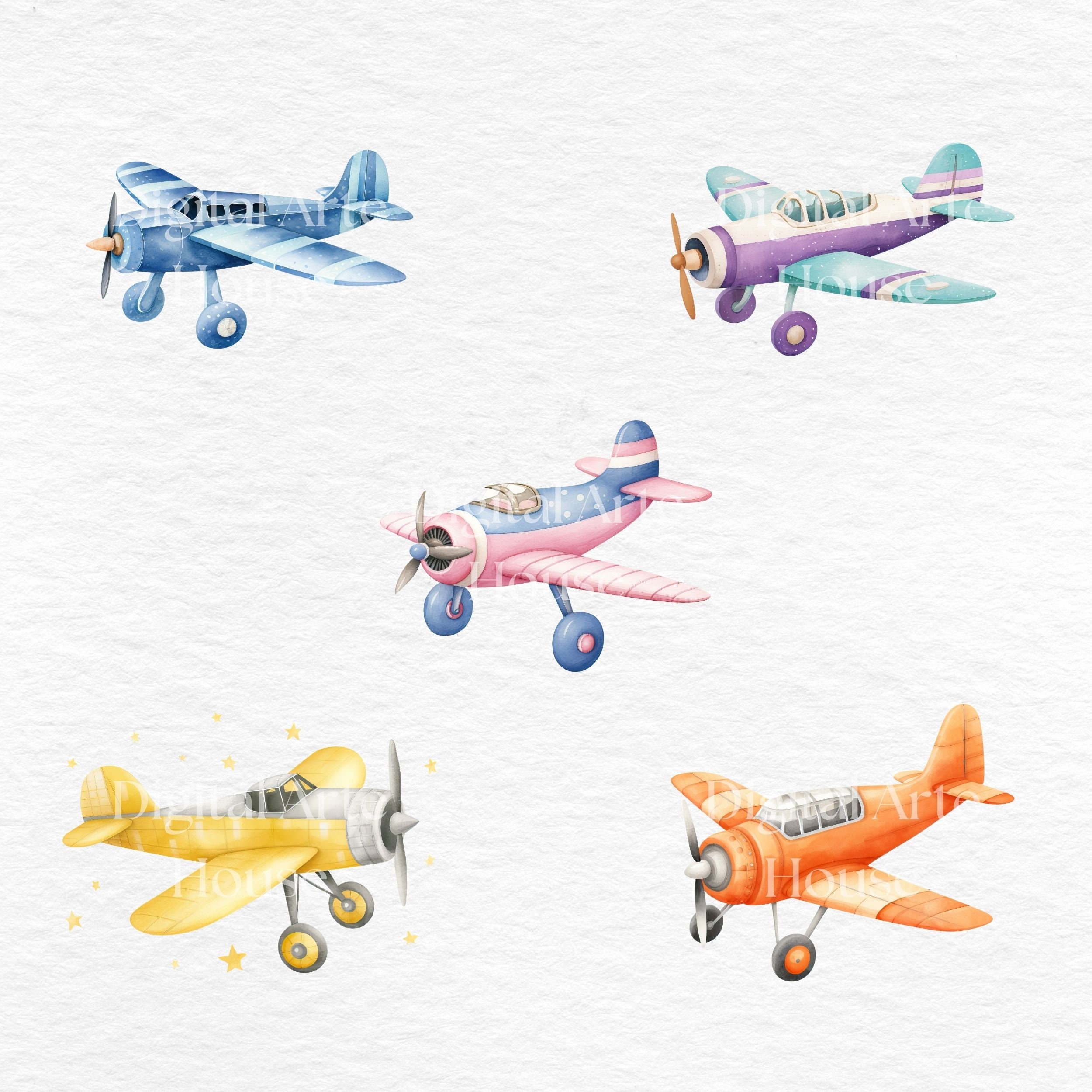 Watercolor Airplane Clipart: Aviation Nursery Decor (digital Download ...