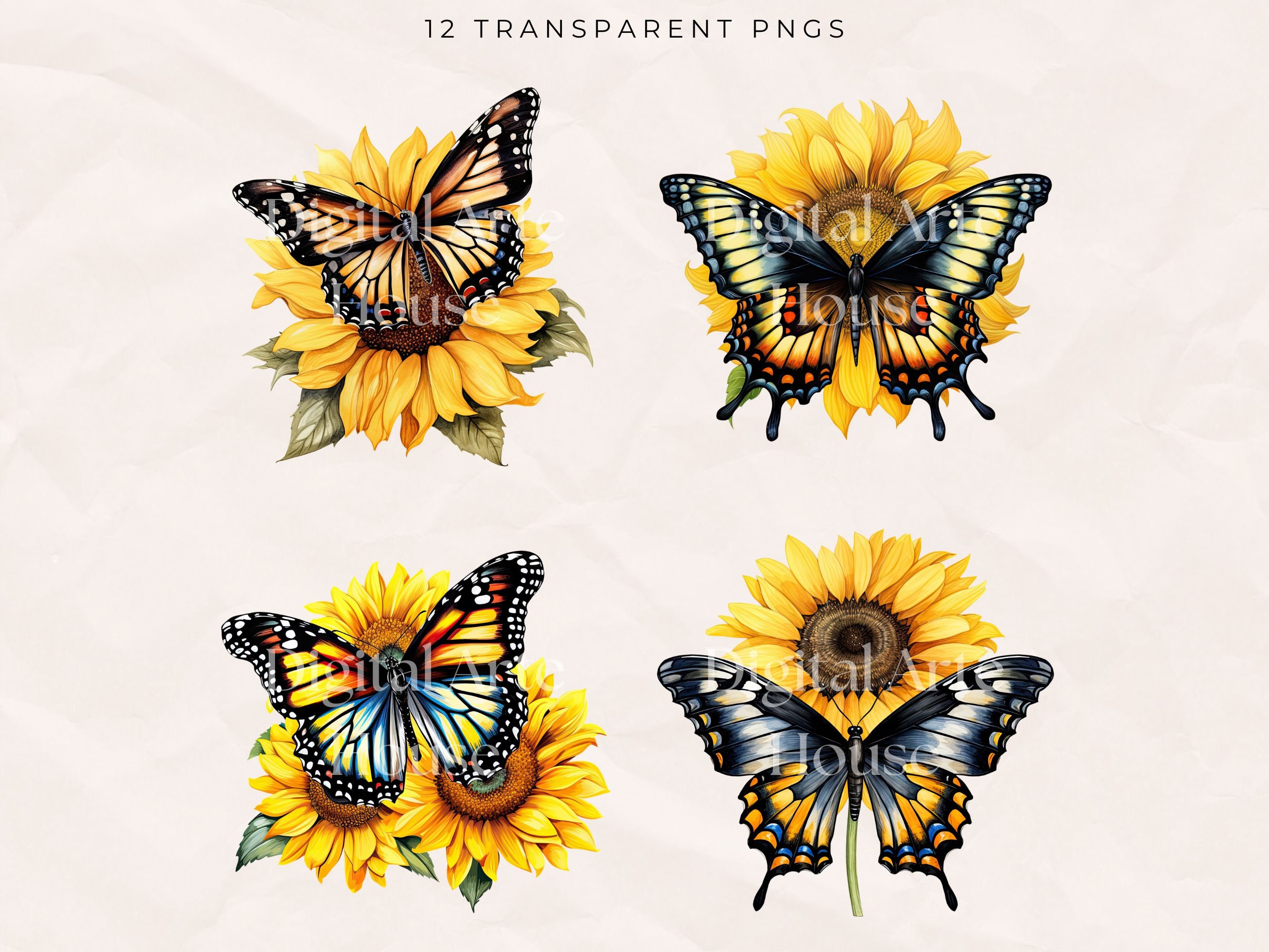 Watercolor Butterfly Sunflower Clipart Bundle Artful Watercolor ...