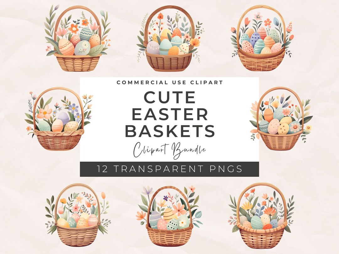 Watercolor Easter Baskets Clipart: Scandinavian Style (digital Download ...