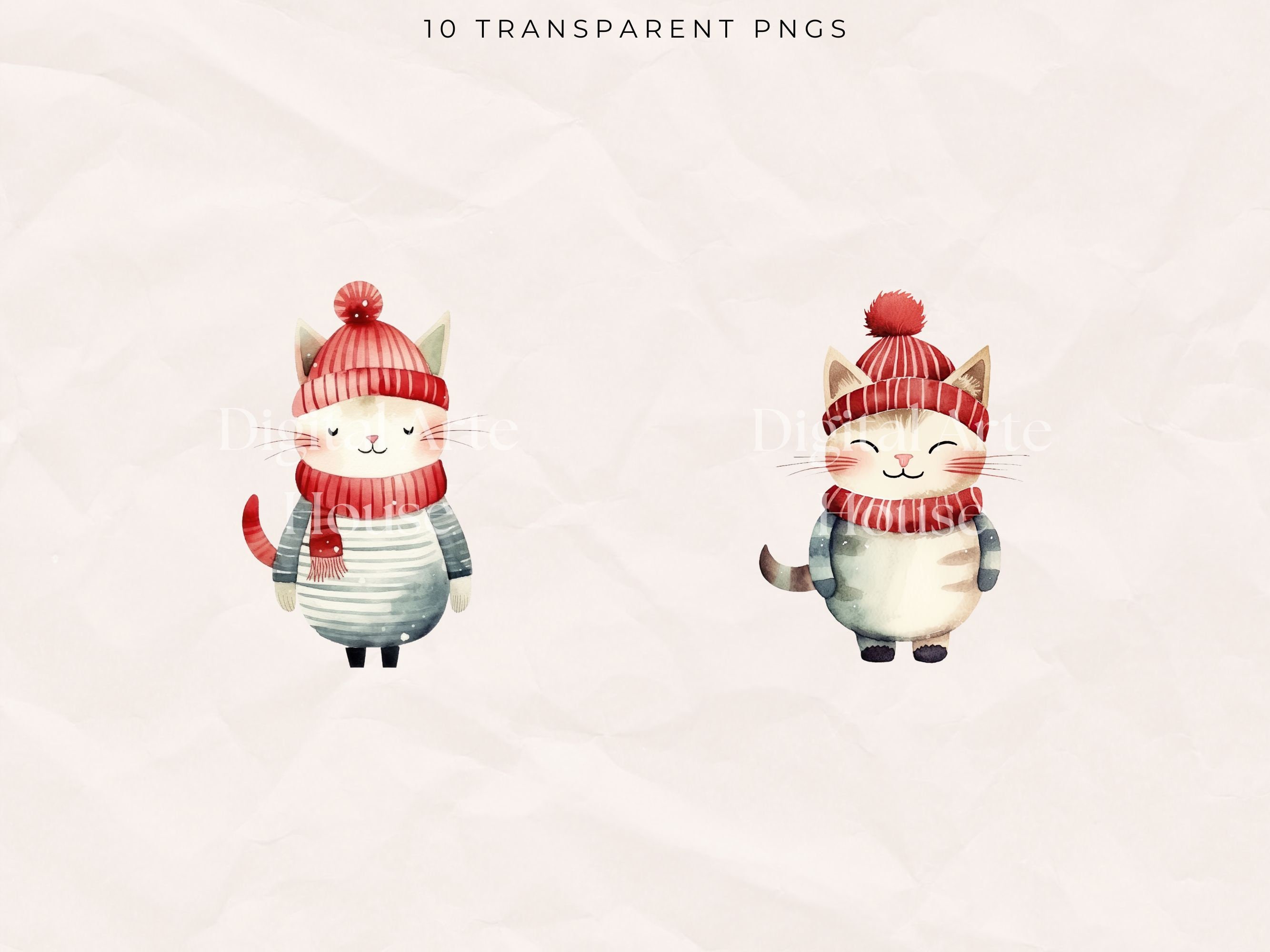 Watercolor Christmas Cats Clipart Cute Festive Cats Modern - Etsy