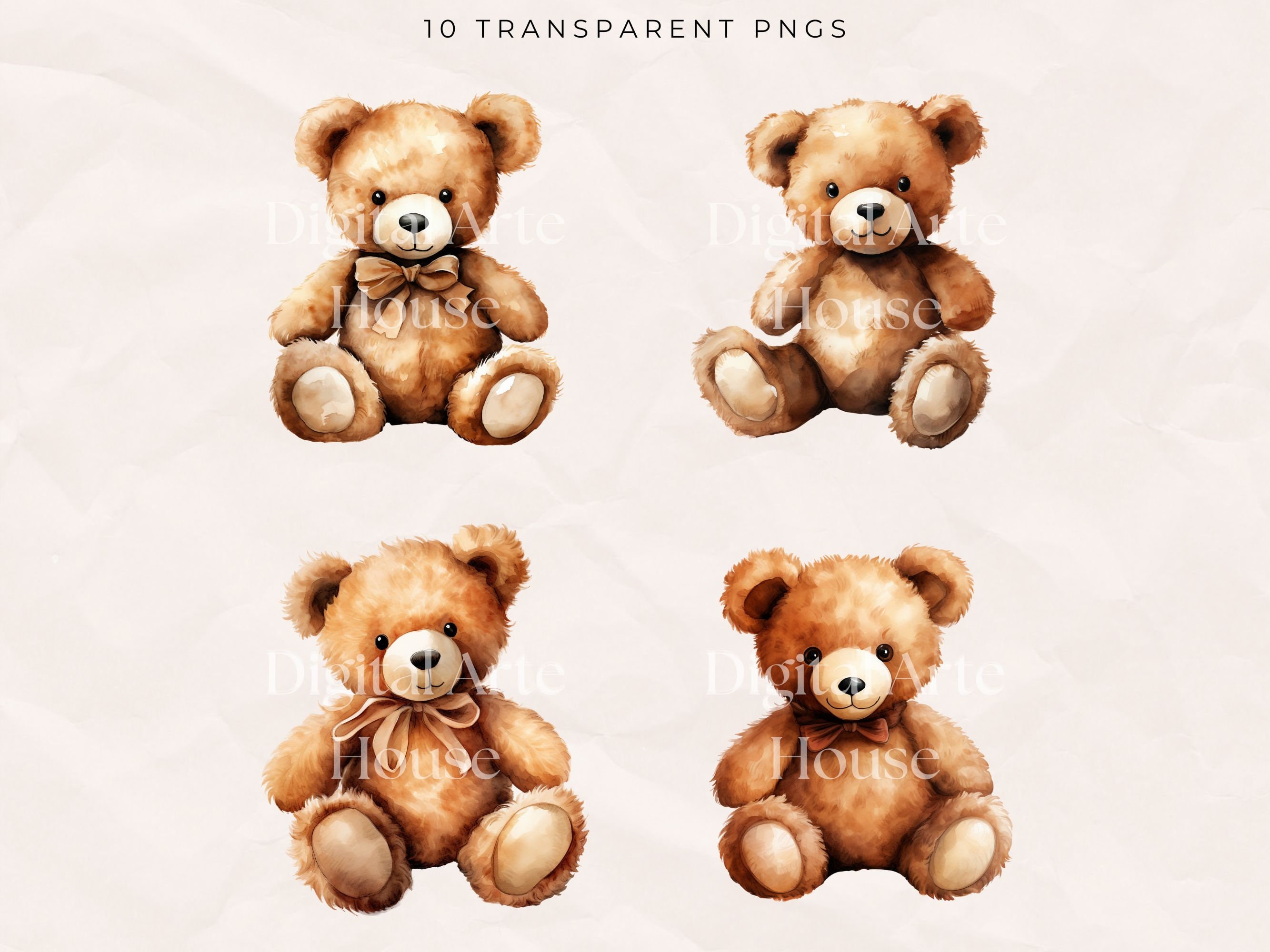 Watercolor Teddy Bear Clipart: 10 PNG Bundle (digital Download) - Etsy