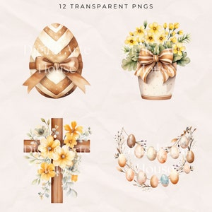 Country Rustic Easter Clipart Bundle - Watercolor Easter PNG Set ...