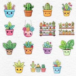 Watercolor Kawaii Plant Clipart: Potted Succulents (PNG Digital ...