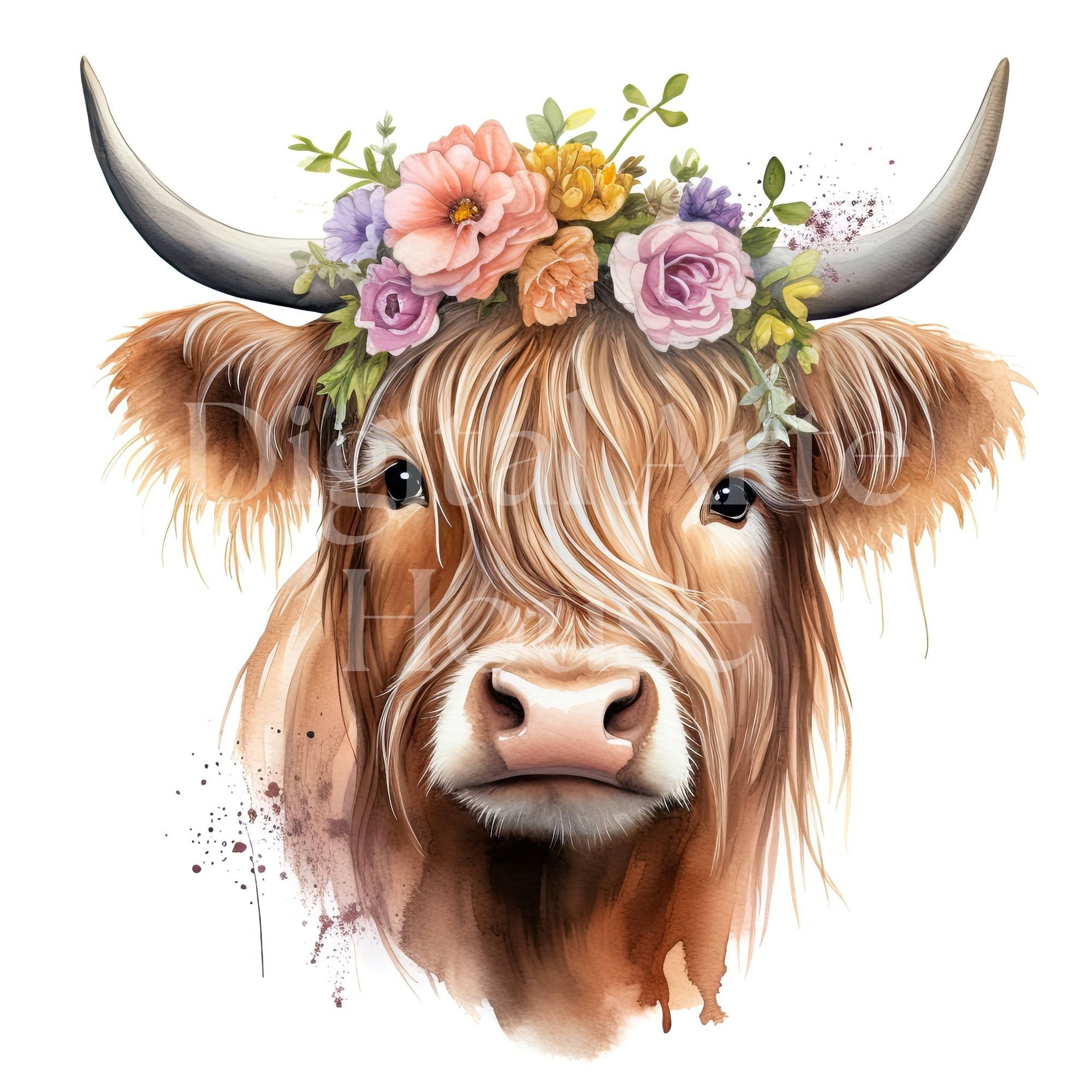 Highland Cow With Flower Crown Clipart 10 High Quality Jpgs - Etsy