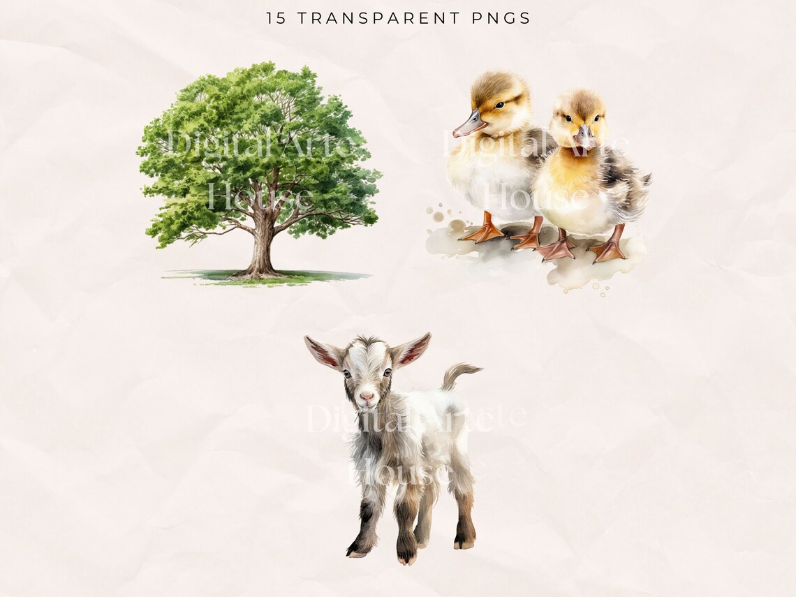 Watercolor Farm Clipart Cute Animals Pack Commercial Use - Etsy