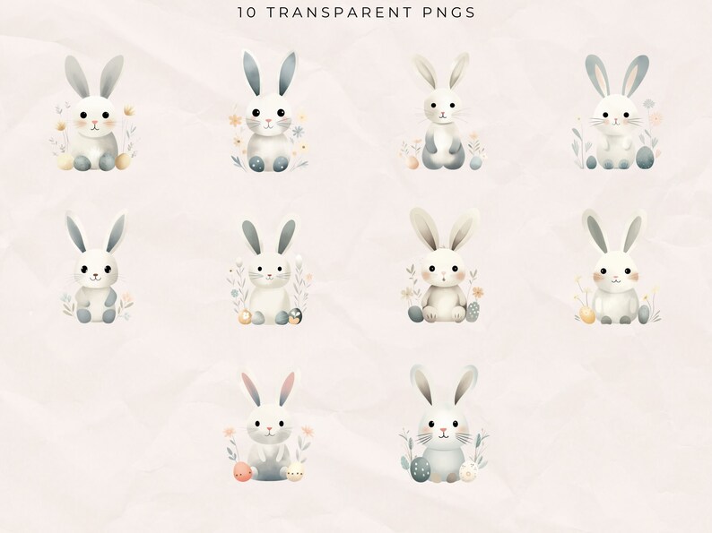 Watercolor Easter Bunny Clipart – PNG Bundle, Commercial Use (digital ...