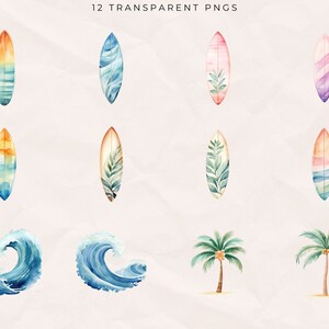 Watercolor Surfboard Clipart Bundle: Beach & Ocean Waves (downloadable ...