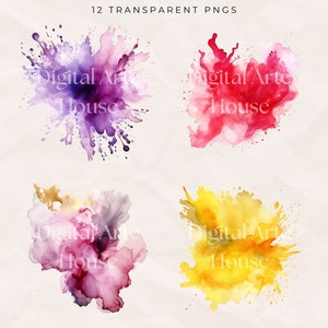 Watercolor Color Splash Clipart PNG Paint Splatter Clipart Alcohol Ink ...