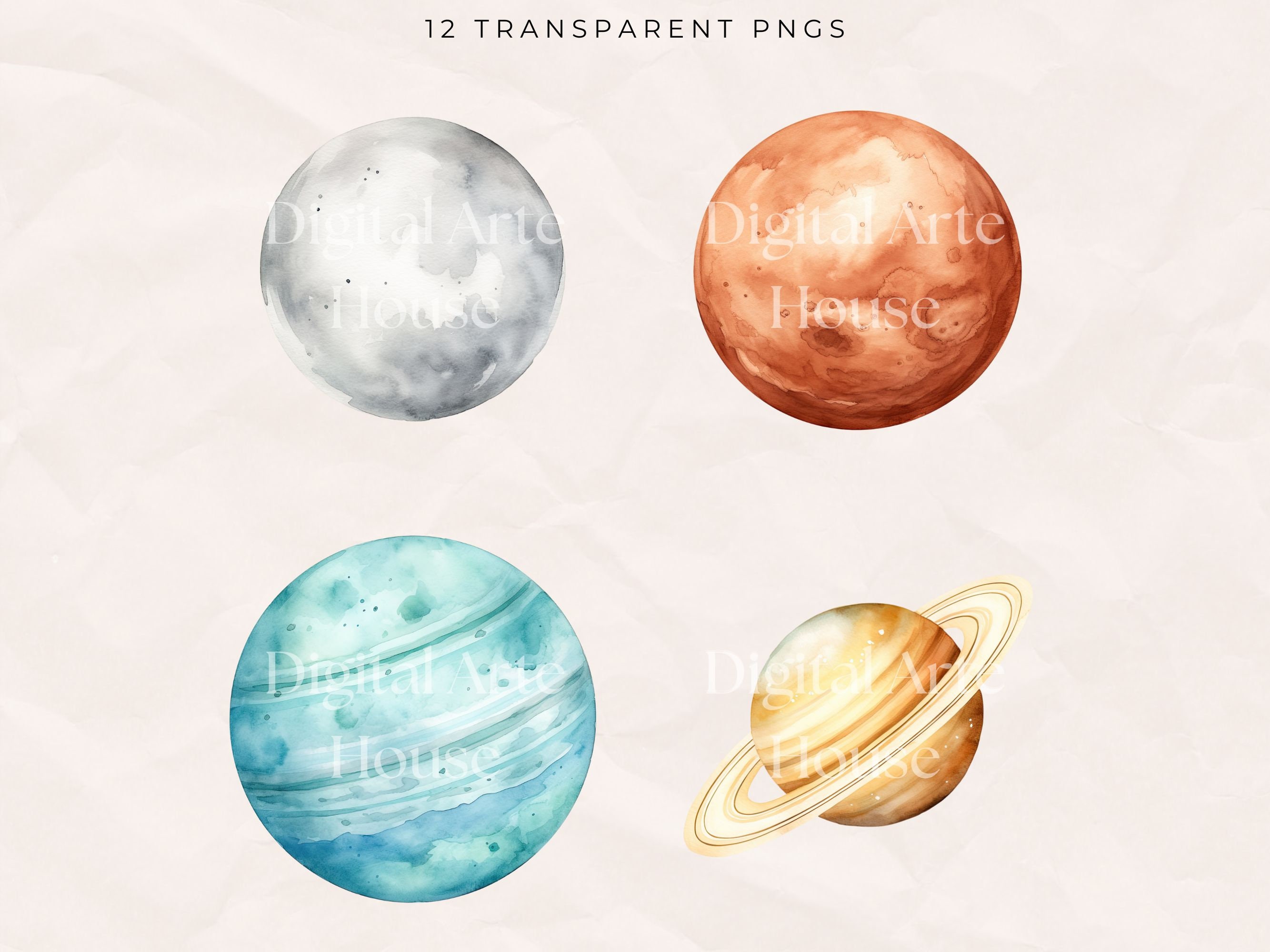 Watercolor Planets Clipart: Solar System PNG (digital Download) - Etsy