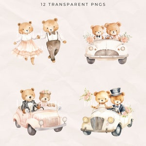 Watercolor Teddy Bear Wedding Clipart: Bride & Groom (digital Download ...