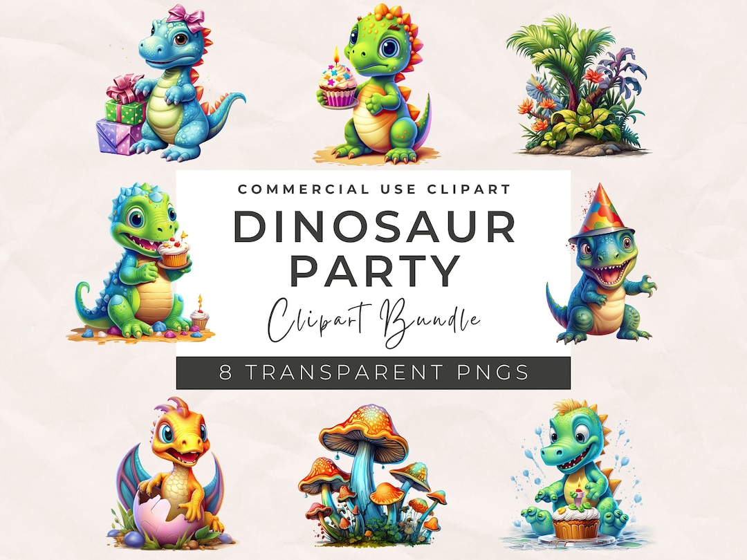 Watercolor Dinosaur Birthday Party Clipart Bundle, Commercial Use ...