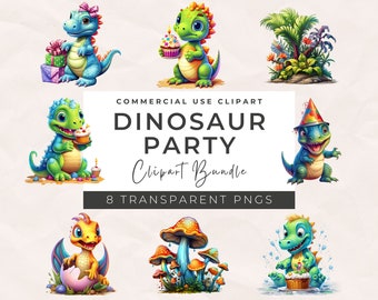 Watercolor Dinosaur Birthday Party Clipart Pack, Clipart for Commercial ...