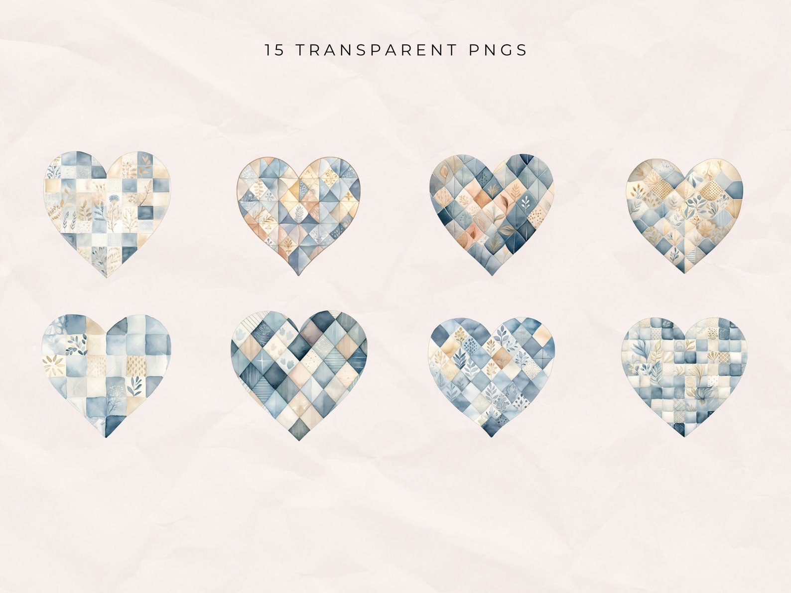 Watercolor Heart Clipart Bundle Patchwork Heart Clip Art Commercial Use ...