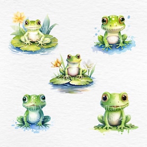 Cute Watercolor Frogs Clipart - Frogs Graphics, Funny Toad, Cute Frog ...