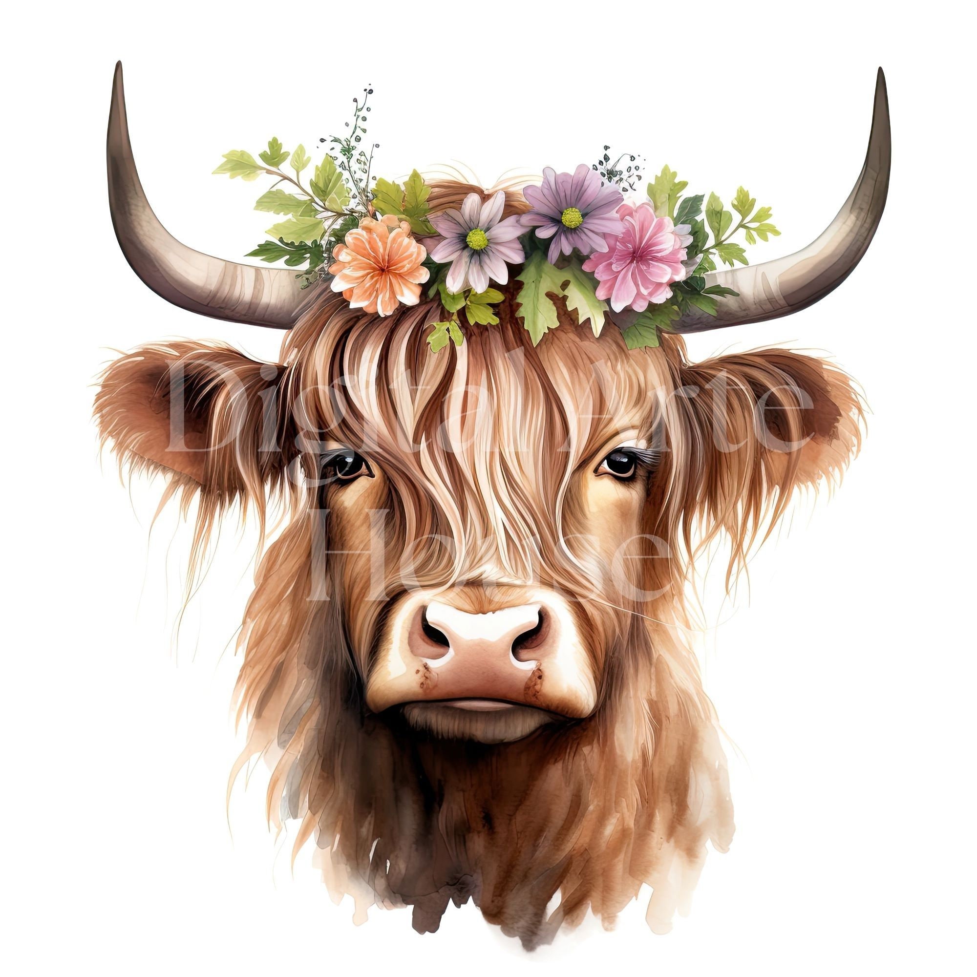 Highland Cow With Flower Crown Clipart 10 High Quality Jpgs - Etsy