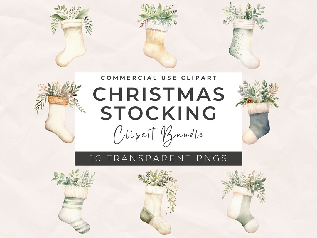 Watercolor Christmas Stocking Clipart: PNG Decoration Graphics (digital ...